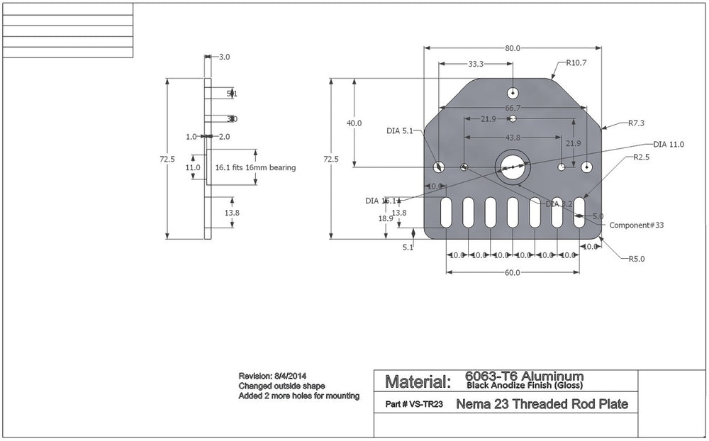 Threaded Rod Plate for Nema 23 Stepper Motor